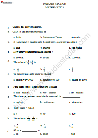 CBSE Class 3 Mathematics Worksheet Set P CBSE Class 3 Mathematics Worksheet Set P